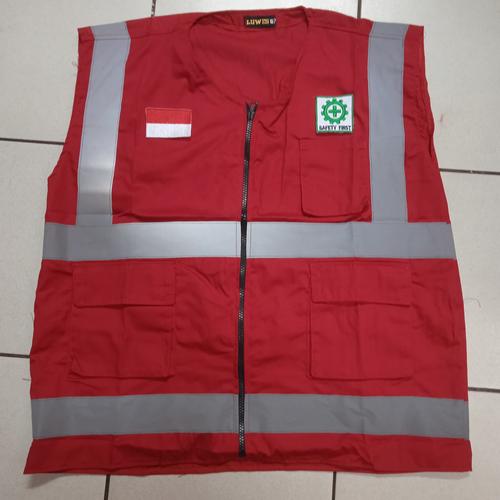 Jual Rompi Safety Merah Bahan American Drill/Rompi Proyek Kantong Tiga ...