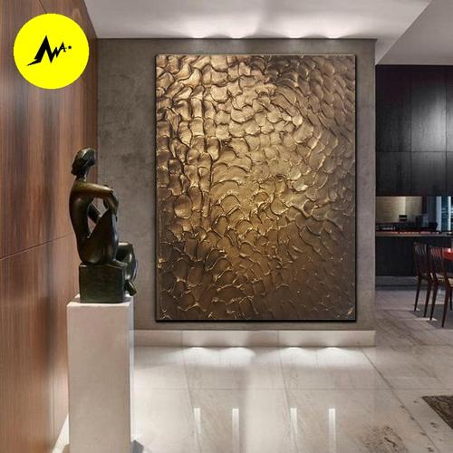 Jual lukisan abstrak modern tekstur gold 100x125 cm frame hiasan ...