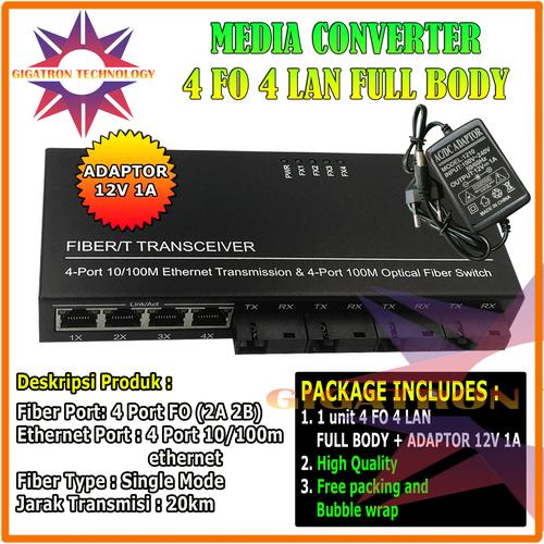 Promo Media Converter 4 Port FO 4 Port LAN Switch Fiber Optic 4 Port SC ...