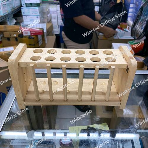 Jual Rak Tabung Reaksi Kayu 12 lubang / Test Tube Kayu 12 lubang Rak ...