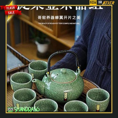 Jual 7 In 1 Chinese Tea Pot Set Teh Keramik Hijau Motif Retak Kemasan ...