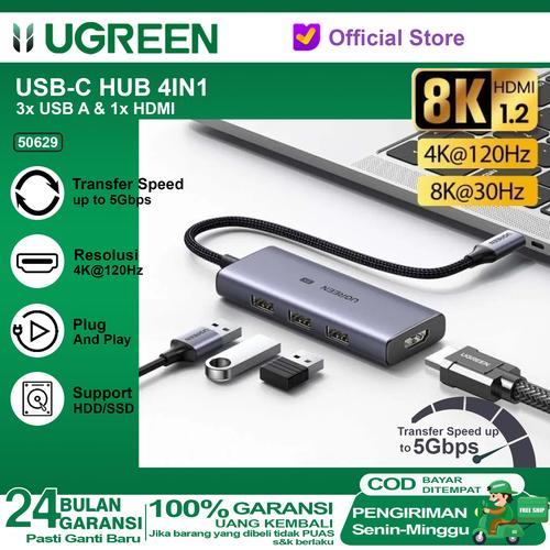Jual UGREEN USB Hub Type C 4 in 1 USB 3.0 Hdmi 8K 30Hz Display 50629 ...