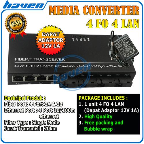 Promo SWITCH FIBER OPTIK ETHERNET FIBER SWITCH MEDIA CONVERTER 4 FO 4 LAN - 4FO4LAN NON POE ...