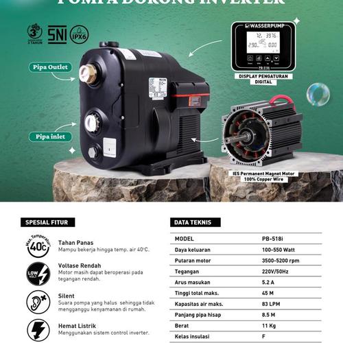 Jual POMPA BOOSTER INVERTER WASSER PB -518i /PENDORONG HEMAT LISTRIK ...