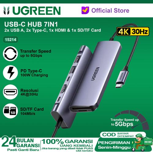 Jual UGREEN USB C Hub 7 in 1 USB 3.0 HDMI SD TF Card 4K 30Hz Display 15214 - 90568 7 IN 1 ...