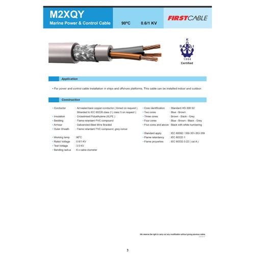 Jual First Cable Kabel Marine M2XQY, Sertifikat BKI, 0,6/1 kV, XLPE ...