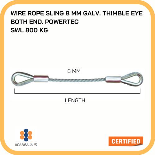 Jual WIRE ROPE SLING 8 MM GALVANIZED + THIMBLE EYE. SWL 800 KG POWERTEC ...