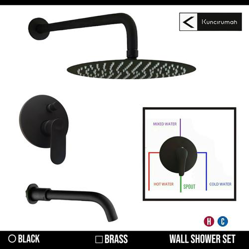 Promo Shower tanam set hitam 2 jalur Wall shower panas dingin kuningan ...
