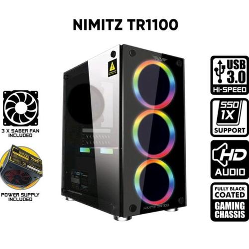 Jual Casing Cpu Gaming Armaggeddon NIMITZ TR1100 include 3 Fan Blue ...
