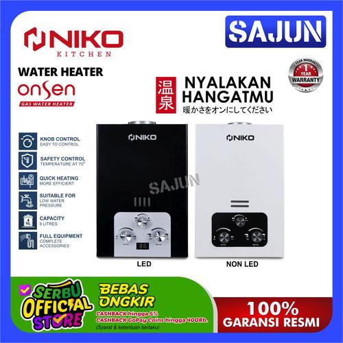 Promo Niko Onsen Gas Water Heater With LED & Non LED 6L Pemanas Air Gas ...