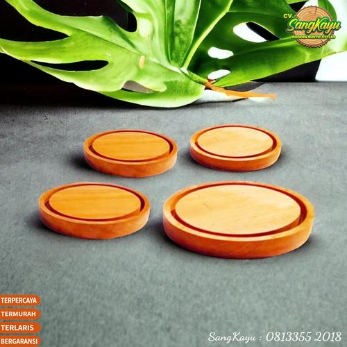 Jual Edge Natural wooden coasters 10 cm Tatakan kayu alami model garis ...