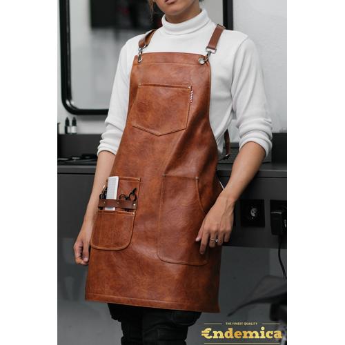 Promo Apron/celemek full premium pu leather X strap for barista/barber ...