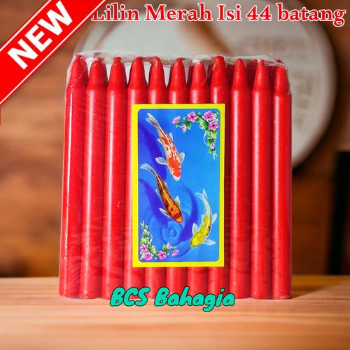 Jual lilin warna merah isi 44 batang / red candle panjang sembahyang ...