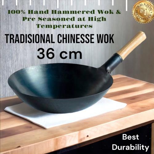 Promo Carbon Steel Wok 36 Cm Preseasoned Chinesse traditional Gagang ...