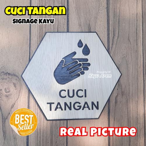 Promo Sign Kayu Tulisan CUCI TANGAN / Signage Wastafel kran Air ...