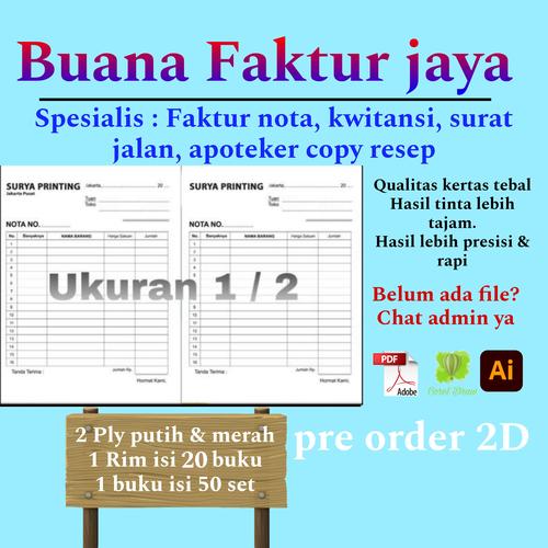 Jual CETAK NOTA/ FAKTUR / KWITANSI 1/2 ISI 20 BUKU 50 SET P/M 2 WARNA ...