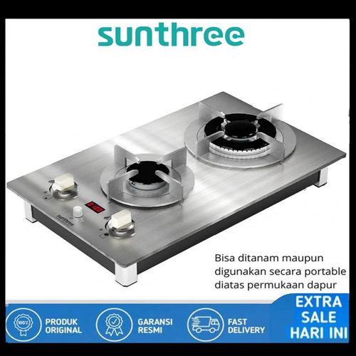 Jual SUNTHREE KOMPOR GAS KACA 2 TUNGKU STAINLESS SUNTHREE GH-2S STH ...