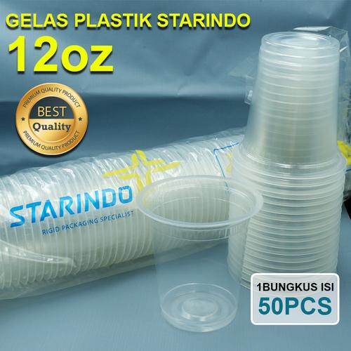 Promo Gelas Cup Plastik Starindo 12oz Model Datar Bening 1 Bungkus ...