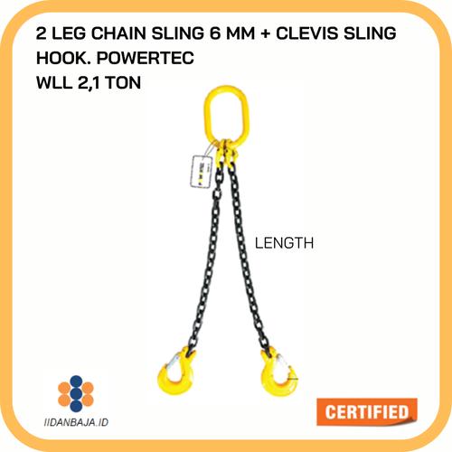 Jual 2 LEG CHAIN SLING 6 MM + CLEVIS SLING HOOK. POWERTEC WLL 2,1 TON ...