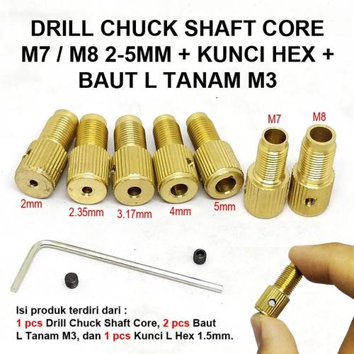 Jual DRILL CHUCK DC MOTOR SHAFT CORE M7 M8 + KUNCI HEX + BAUT KECIL ...
