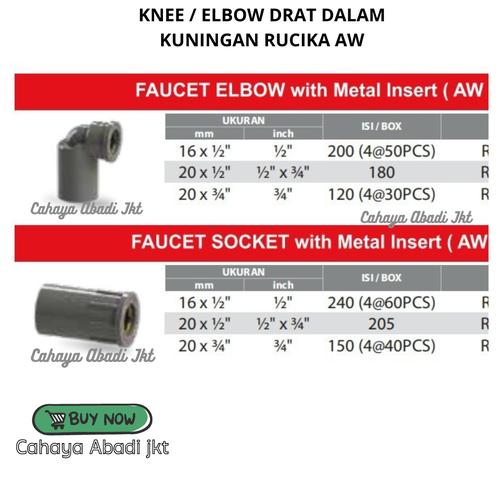 Jual ELBOW / KNEE DRAT DALAM / KDD KUNINGAN 1/2" PVC RUCIKA - Jakarta ...