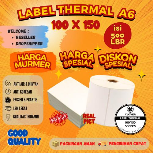 Jual KERTAS THERMAL LABEL STICKER 100X150 BARCODE UKURAN A6 - 250-ROLL - Kota Surabaya - Clover ...