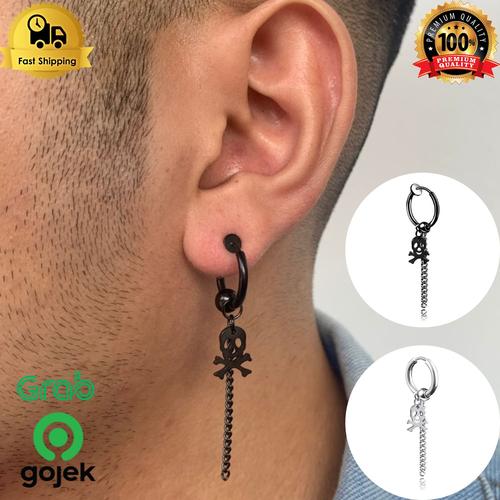 Promo Anting Pria Magnet Jepit Tindik / Tanpa Tindik Rantai Tengkorak ...