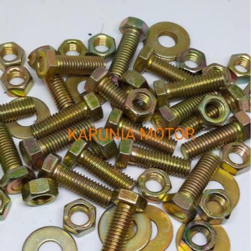 Jual Baut Mur M6 × 20Mm Kuning / Baut 10 Kunci 10 ( 50 Biji Baut + Mur ...