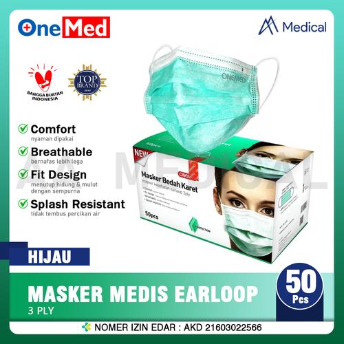 Jual ONEMED Masker Medis Earloop Surgical Mask Hijau 3 Ply Box isi 50 ...
