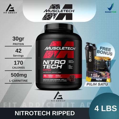 Jual Muscletech Nitrotech Ripped 4 Lbs Lb 4Lb 4Lbs Nitro Tech Whey Protein - Coklat, SHAKER ...