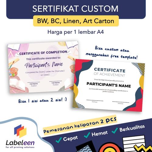Jual Cetak Sertifikat Custom | Print Sertifikat A4 Piagam Penghargaan ...