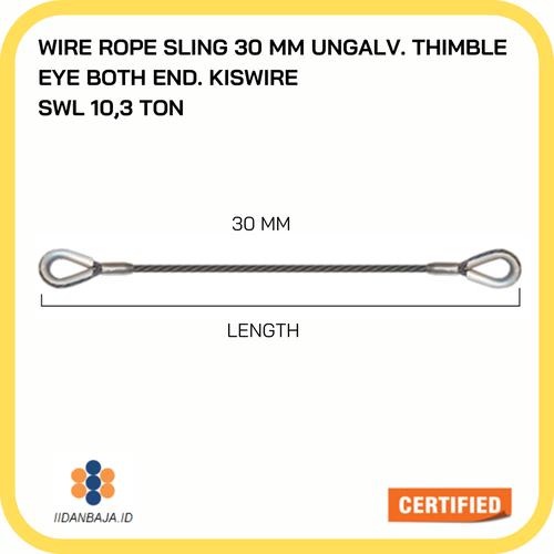 Jual WIRE ROPE SLING 30 MM UNGALV + THIMBLE EYE. SWL 10,3 TON KISWIRE ...