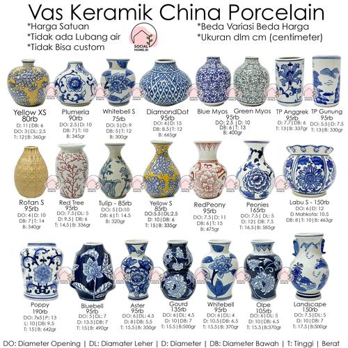 Jual Vas Bunga Keramik Porcelain China Putih, Gourd & Peonies - Blue Myos - Jakarta Utara ...