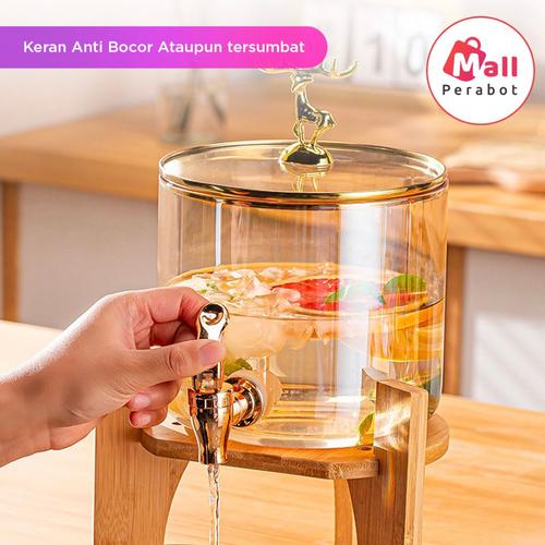 Promo Dispenser Air Kaca Ketel Dingin dengan Tatakan Kayu Tempat Minum ...