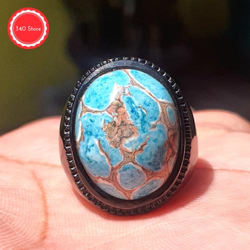 Jual Cincin Titanium Hitam Batu Akik Pirus Pyrus Biru Ring Tanam - 7 ...