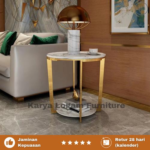 Jual Side Table Modern Minimalis - Meja Sudut Stainless Gold Top Marmer ...