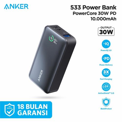 Promo Anker 533 Powerbank 10000mAh PowerCore 30W 25W PD PPS 3 Port A/C A1256 - White Cicil 0% 3x ...