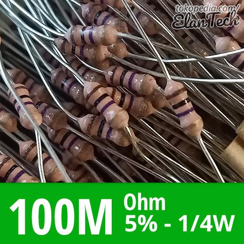 Jual Resistor 100M 1/4W 5% 0.25W Metal Glaze 100 Mega Ohm ElanTech ...