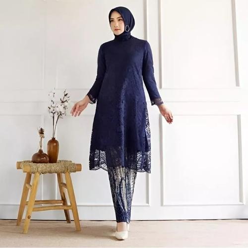 Promo Setelan Kebaya Brukat Long Cape Hijau Botol dan Milo - SET NAVY ...