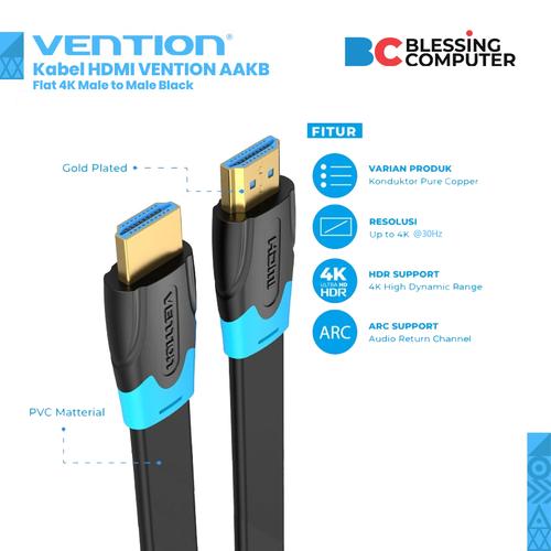 Jual Kabel HDMI VENTION AAKB Flat 4K Male to Male Black - AAKBD 0.5M ...