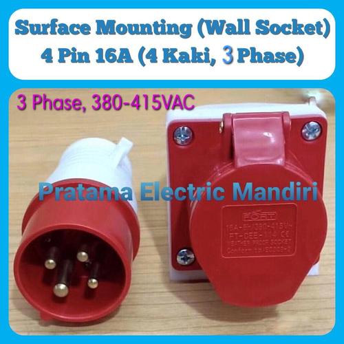 Jual Plug & Wall Socket Surface Mounting 4 Pole 4 Pin 4P 16A Male ...