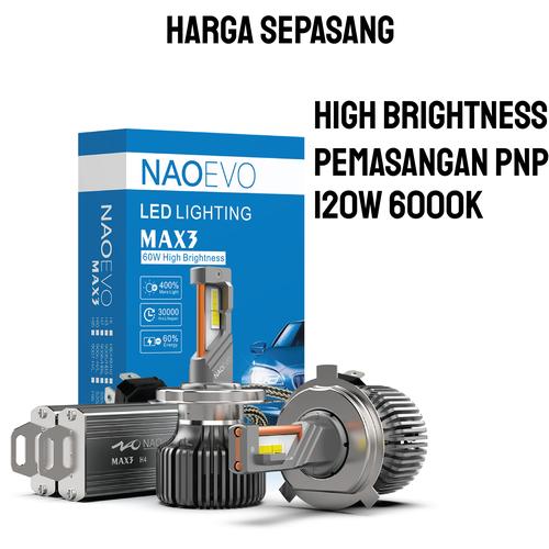 Jual Lampi LED Mobil NAOEVO Max3 60Watt 6000K H4 H1 H7 H8 H11 H16 HB3 HB4 - H11 H8 H16 - Jakarta ...