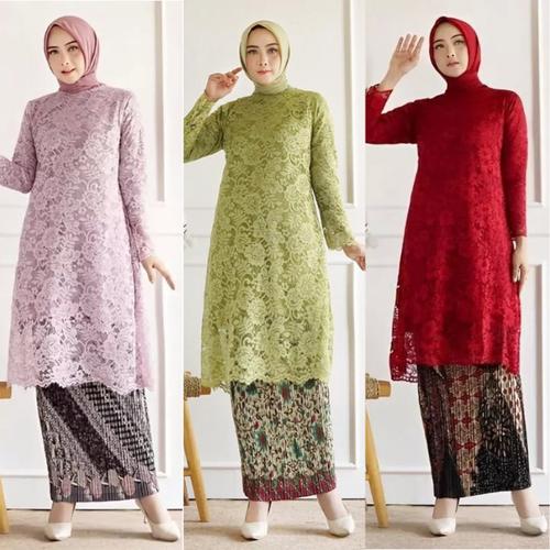 Promo Setelan Kebaya Brukat Long Cape Hijau Botol dan Milo - SET HITAM ...