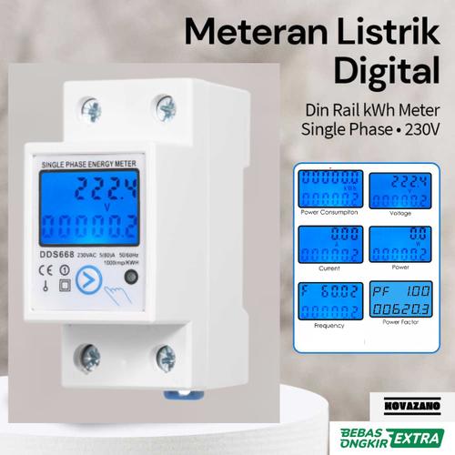 Jual Meteran Listrik Digital Din Rail kWh Meter Single Phase LCD 230V ...