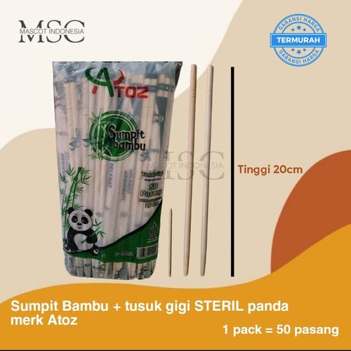 Jual Sumpit Bambu + Tusuk Gigi Steril Panda Merk Atoz 1 pack isi 50 ...
