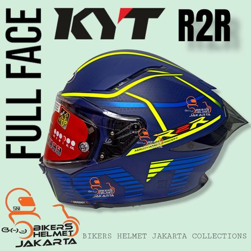Jual HELM KYT R2R CONCEPT MATT BLUE GREY YELLOW DOUBLE VISOR FULL FACE ...
