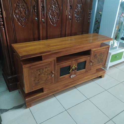 Jual meja tv kayu jati minimalis rata / bufet tv rata minimalis kayu ...