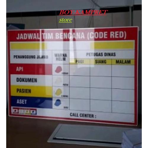 Jual Papan Akrilik Jadwal Tim Bencana, Papan Code Red - 3mm, baut ...