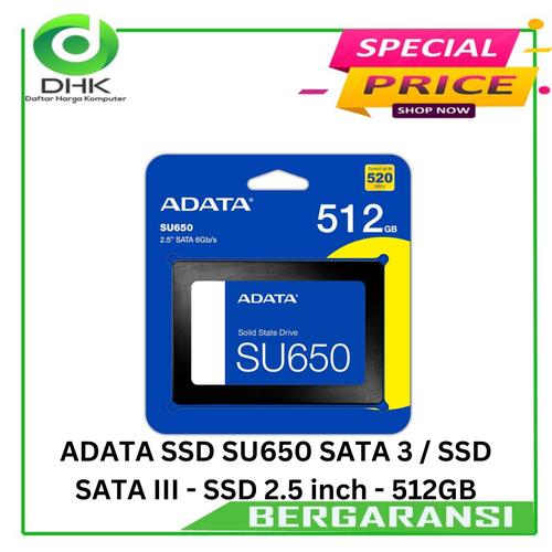 Jual ADATA SSD SU650 SATA 3 / SSD SATA III - SSD 2.5 inch - 512GB ...
