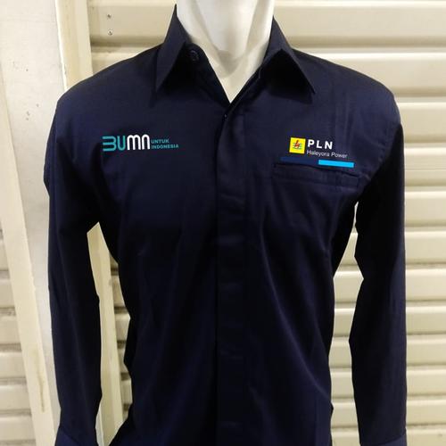 Jual Kemeja PLN Haleyora Power BUMN Navy Lengan Panjang Pria Bordir ...
